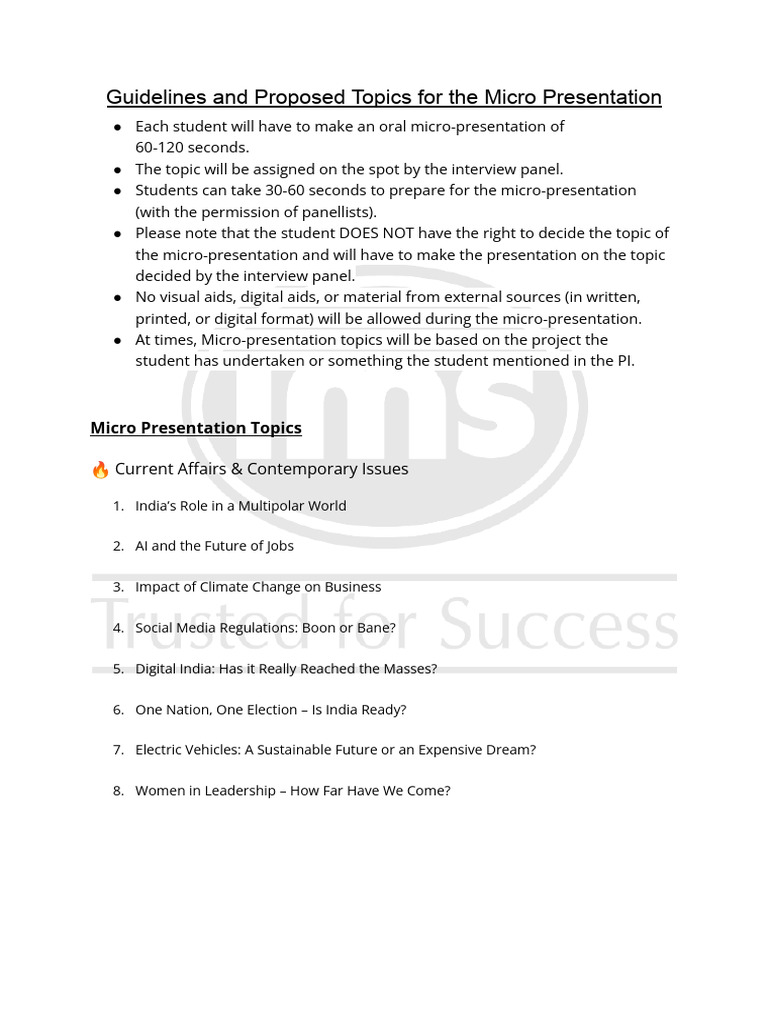 Christ University Micro Presentation Topics 2025 | PDF