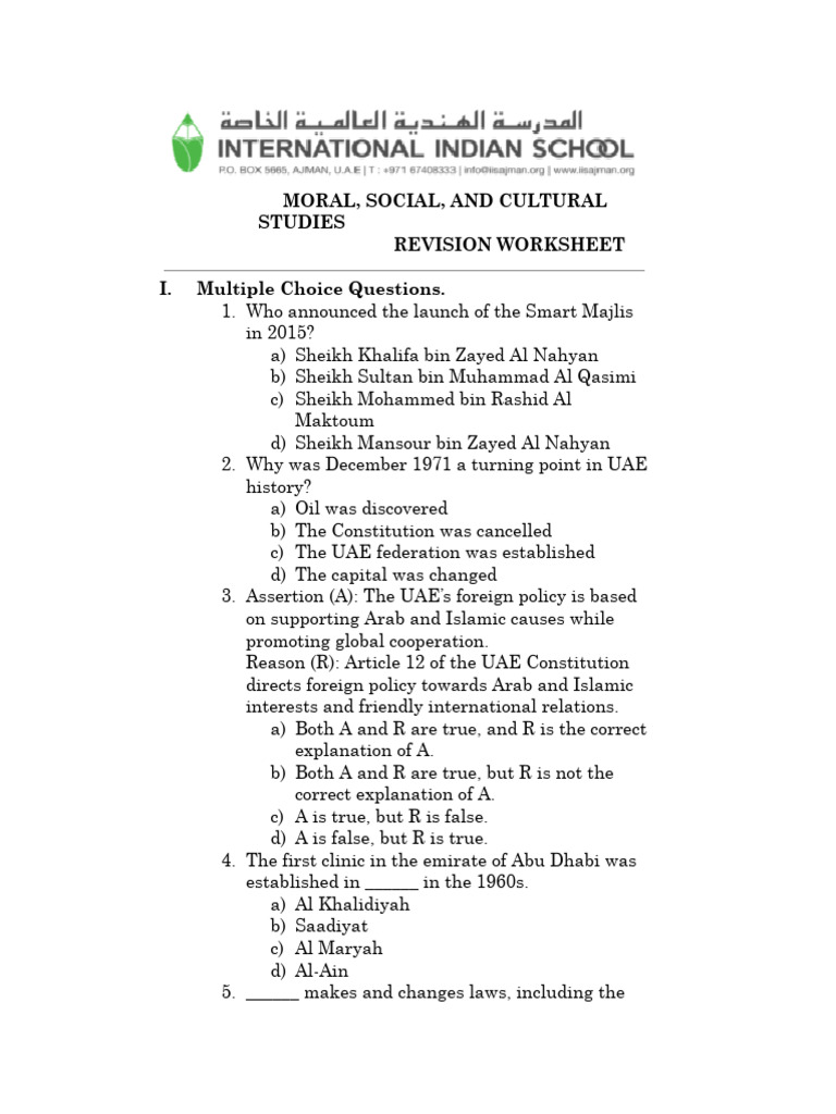 G9-Mscs-Revision Worksheet | PDF | United Arab Emirates