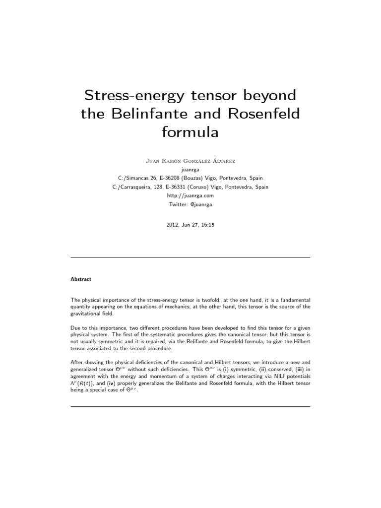 Stress-Energy Tensor Beyond The Belinfante and Rosenfeld Formula | PDF | Hamiltonian Mechanics ...