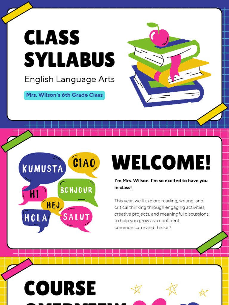 English Language Arts Class Syllabus Presentation in Colorful ...
