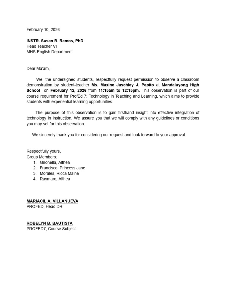 Letter Request For Observation | PDF