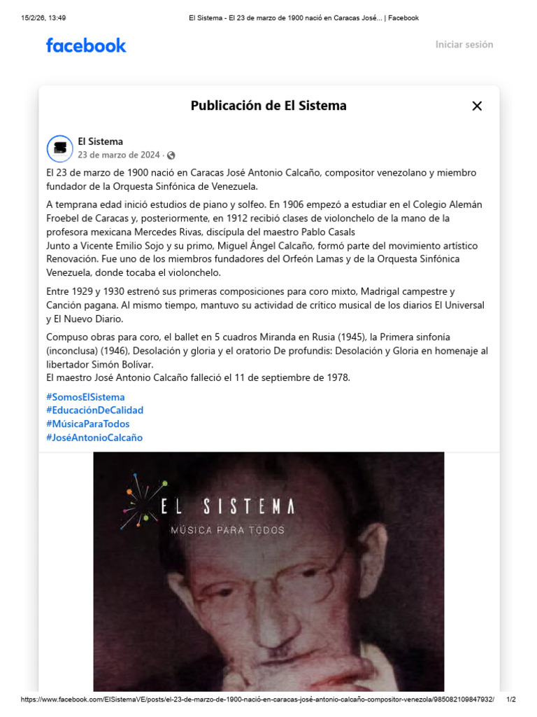 El Sistema - El 23 de Marzo de 1900 Nació en Caracas José... _ Facebook ...