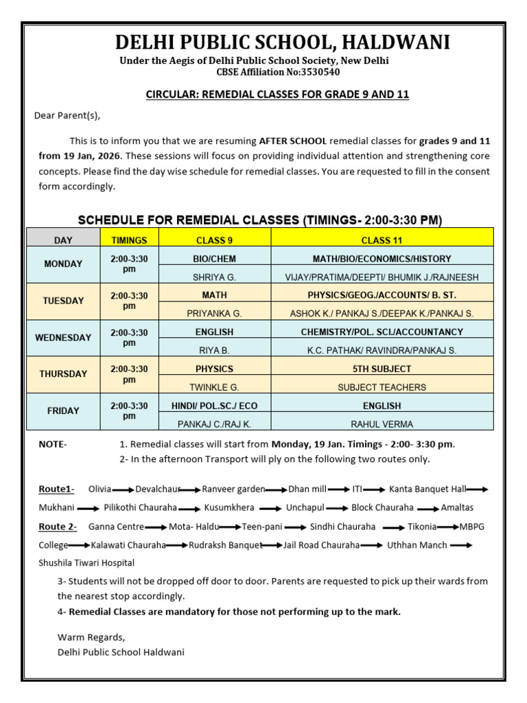 REMEDIAL CLASSES for grade 9 and 11 from 19 Jan | PDF