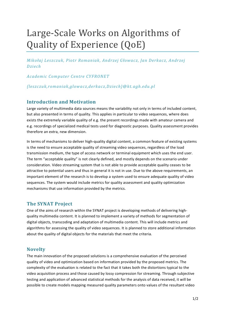 Large-Scale Works On Algorithms of Quality of Experience (QoE) | PDF