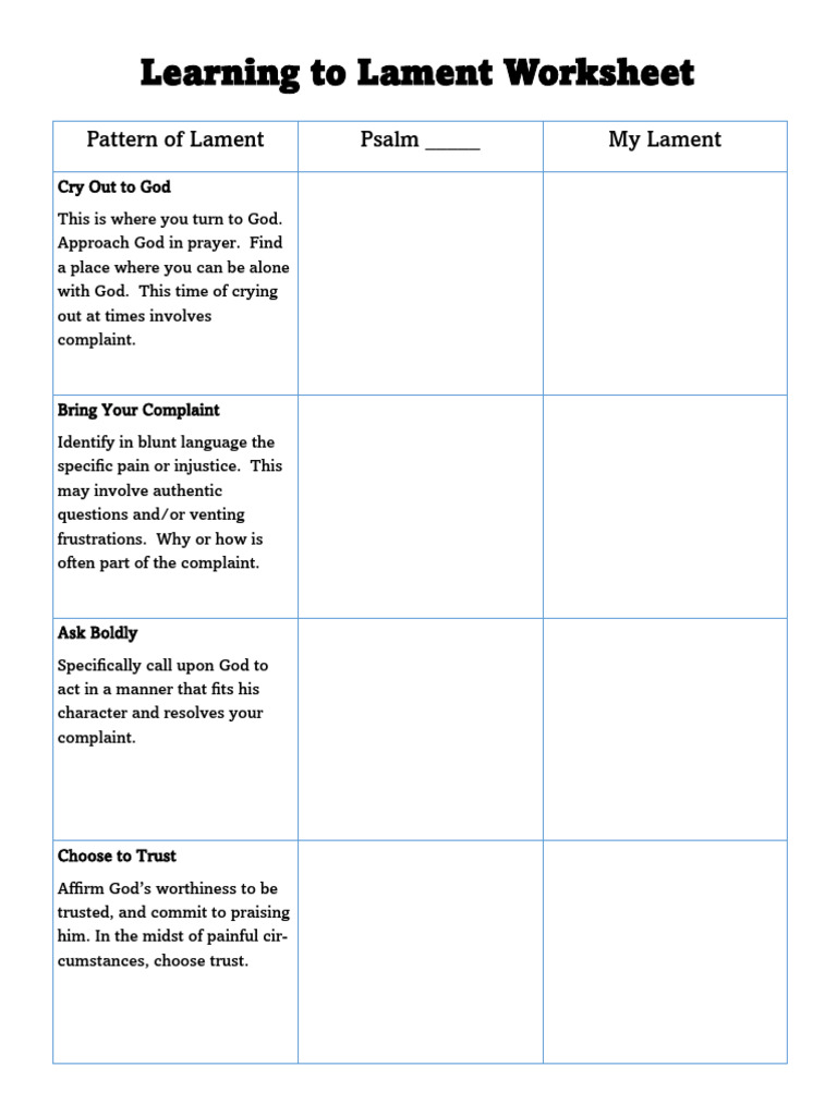 Learning To Lament Worksheet | PDF