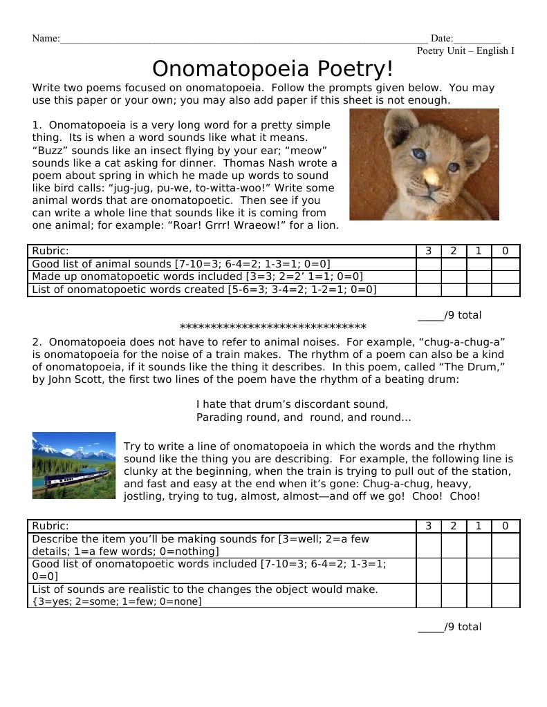 Onomatopoeia Poetry Assignment Guide | PDF