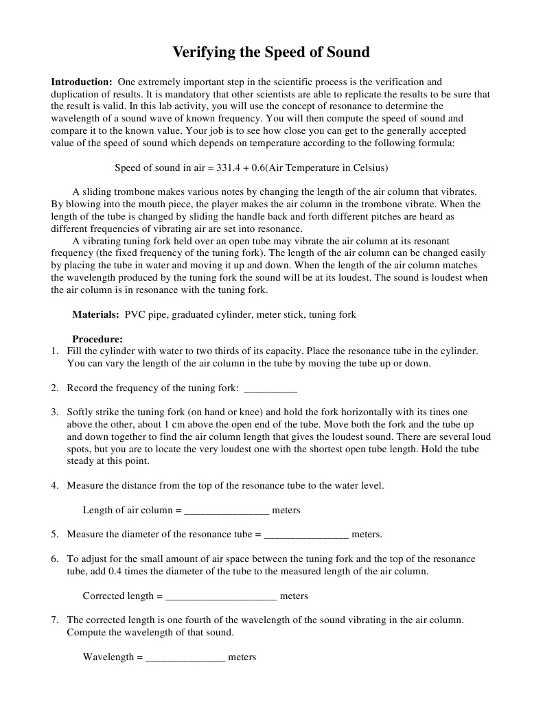Speed of Sound Lab | PDF | Sound | Resonance