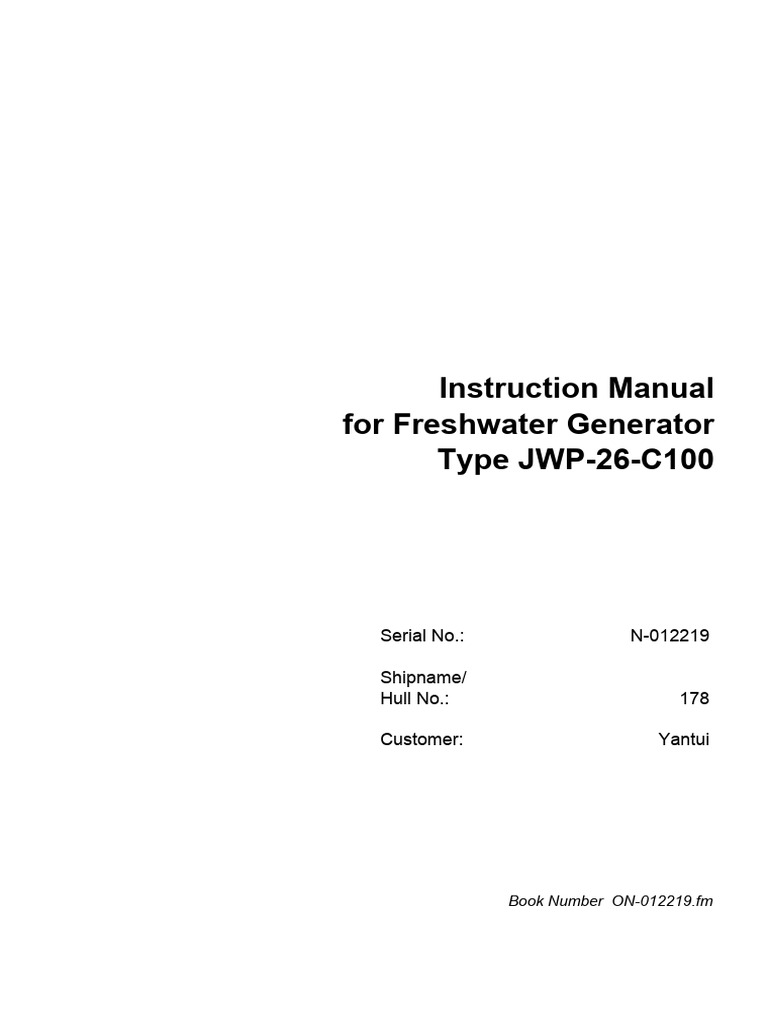Fresh Water Generator Instruction | PDF | Mechanical Engineering | Gases