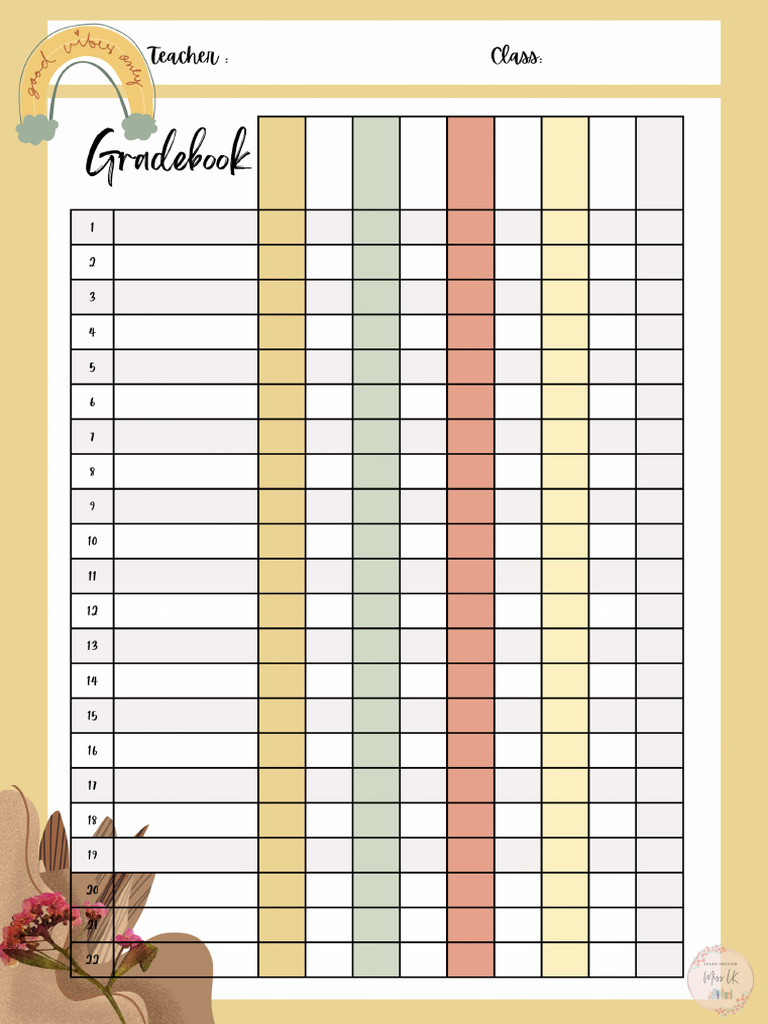 Gradebook Worksheet in Yellow Simple Style 3 | PDF