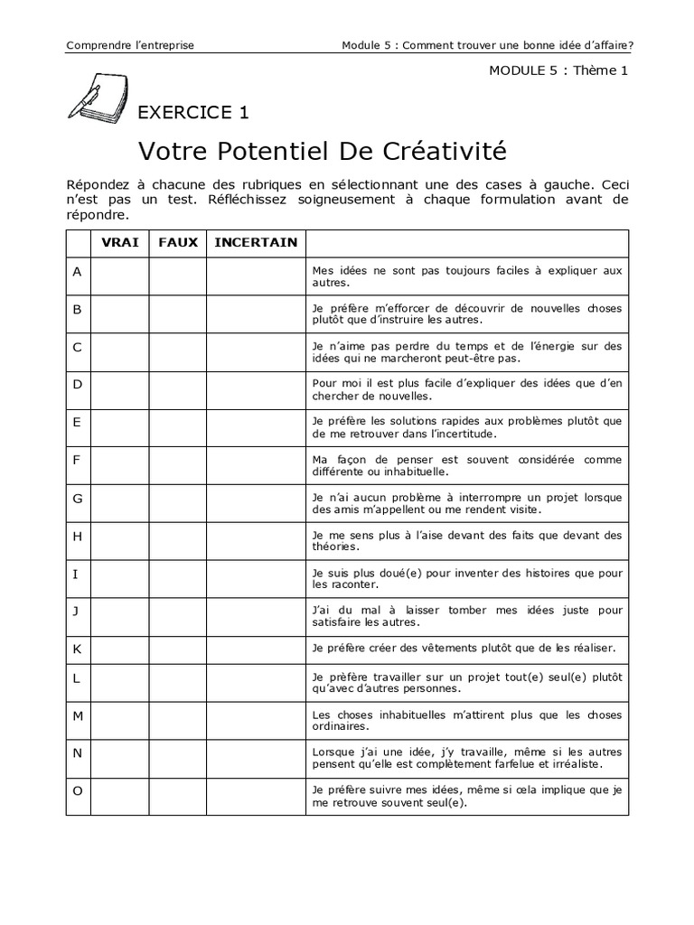 Test de Potentiel de Créativité | PDF