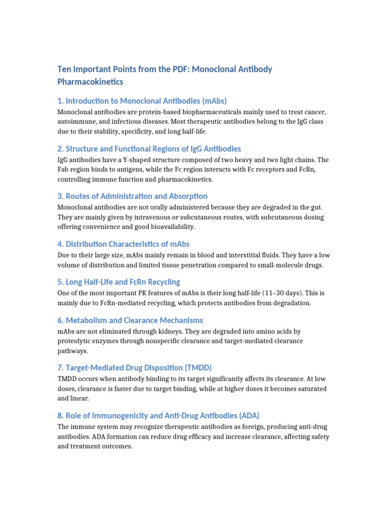 10 Important Points Monoclonal Antibody Pharmacokinetics | PDF ...