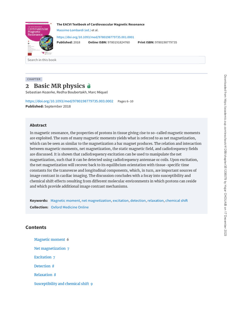 Basic MR Physics | PDF | Relaxation (Nmr) | Magnetism