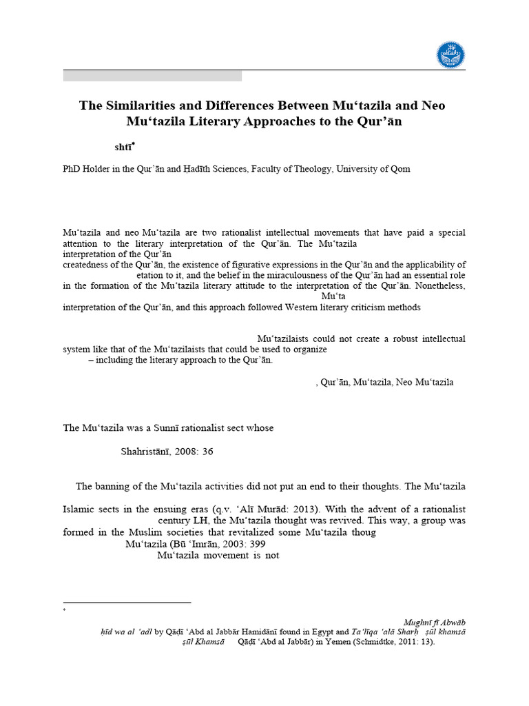Bihishtī - 2021 - The Similarities and Differences Between Mu Tazila ...