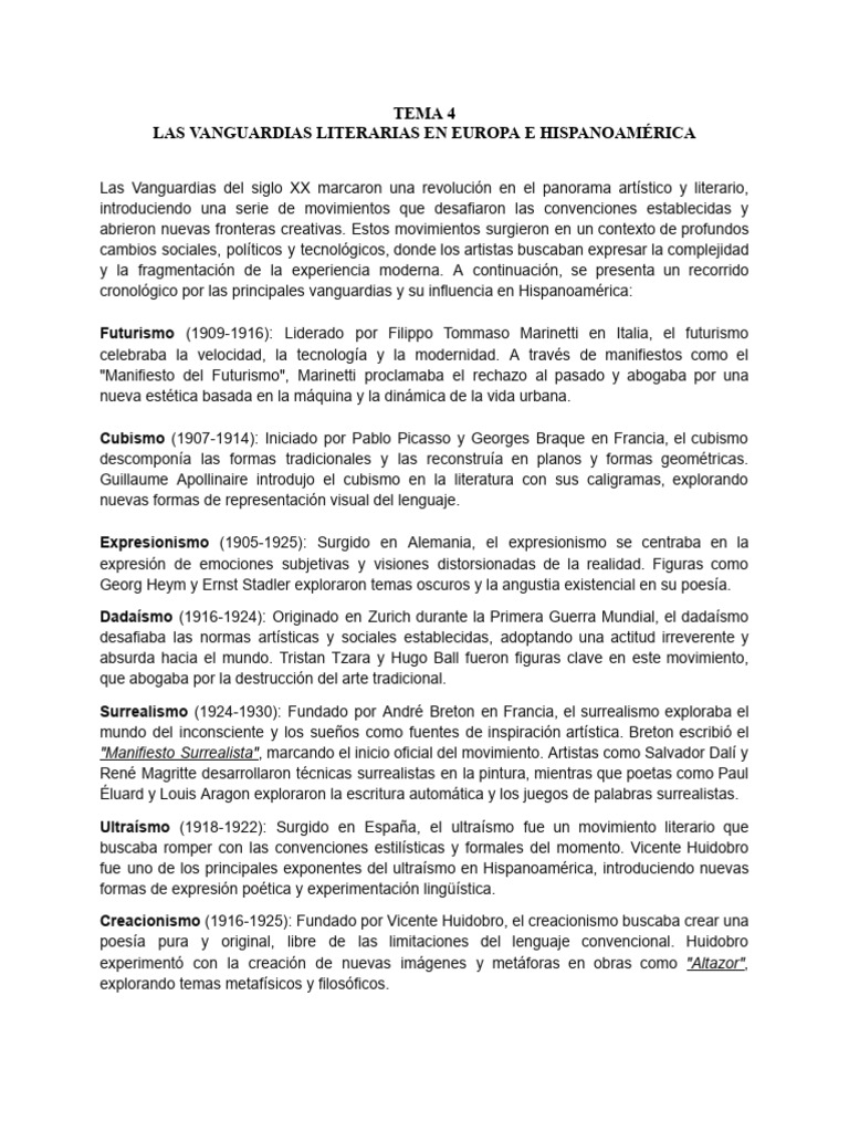 Tema 4 - Vanguardias | PDF | Vanguardia | Surrealismo