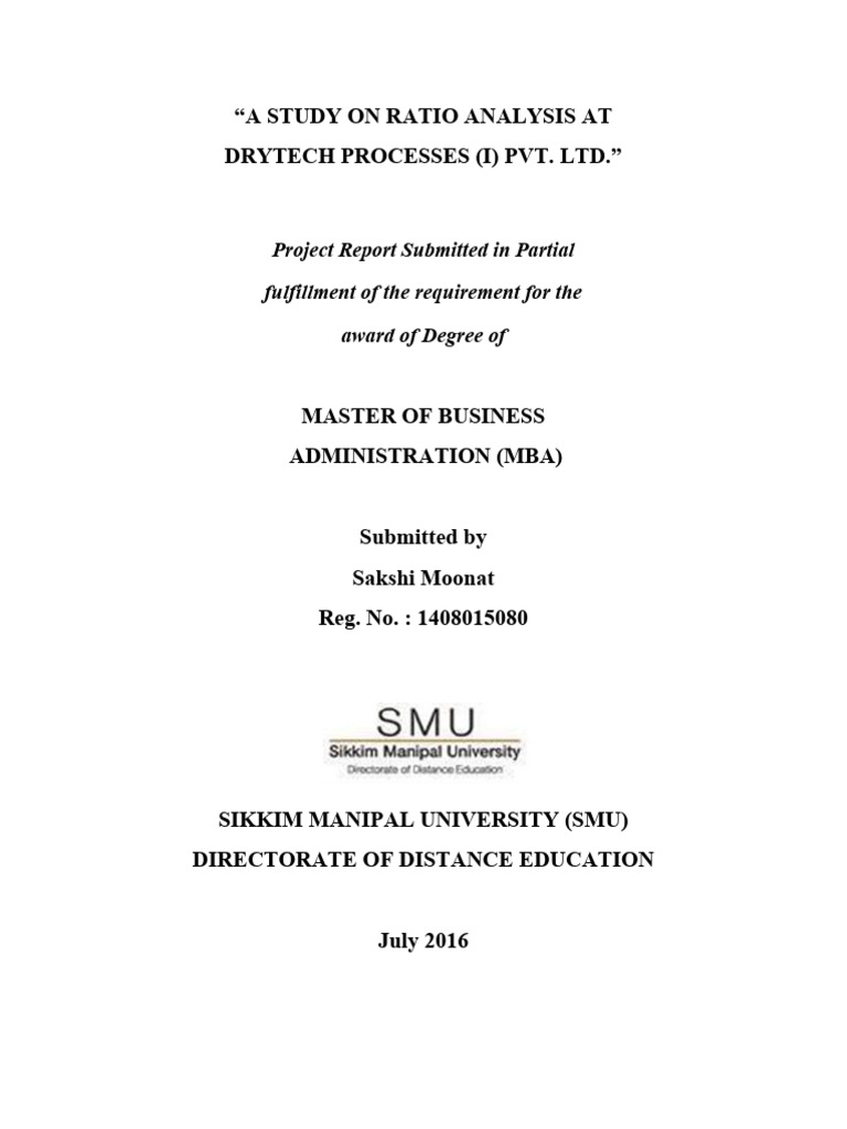 A Study On Ratio Analysis at Drytech Processes PVT LTD | PDF | Leverage ...