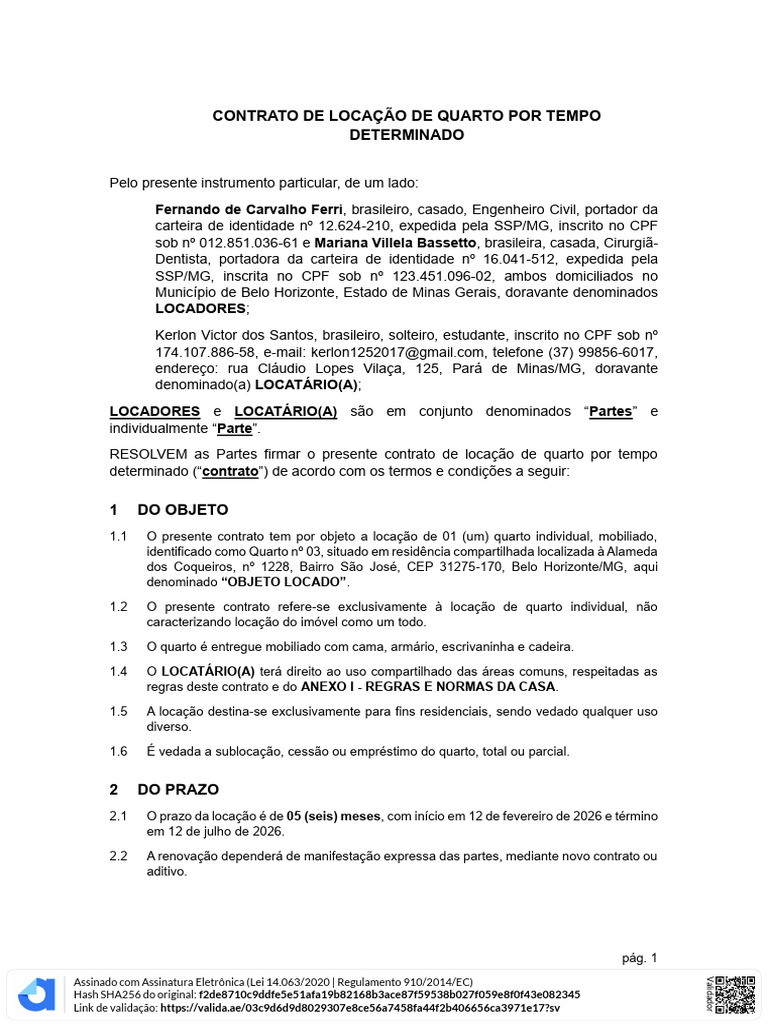 Contrato - Locação - Alameda Coqueiros - Kerlon (Assinado) | PDF ...