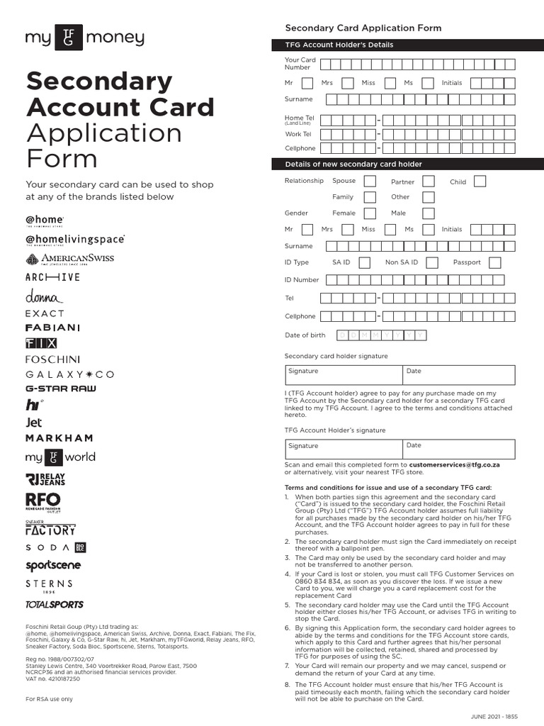 TFG Secondary Card Form - V2 - Final | PDF