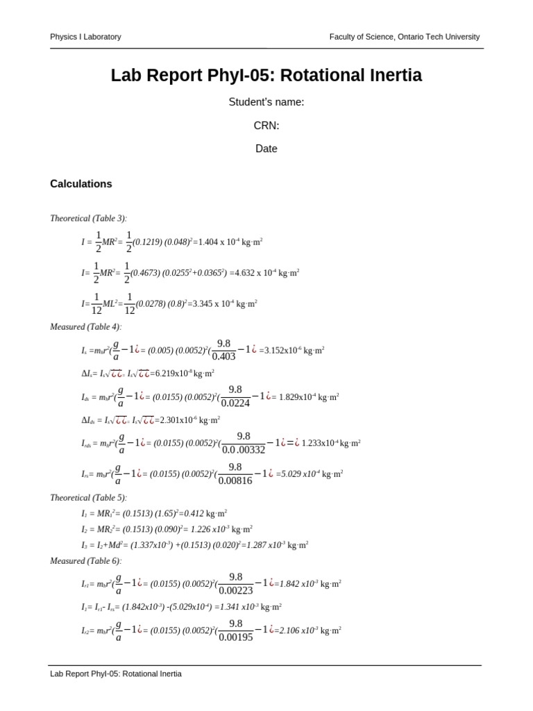 Physics - Rotational Inertia Report | PDF | Rotation | Rotation Around ...