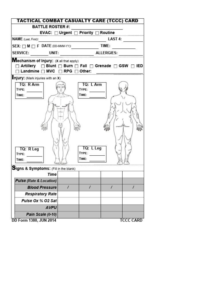 DD Form 1380 TCCC Card Jun 2014 - Editable | PDF