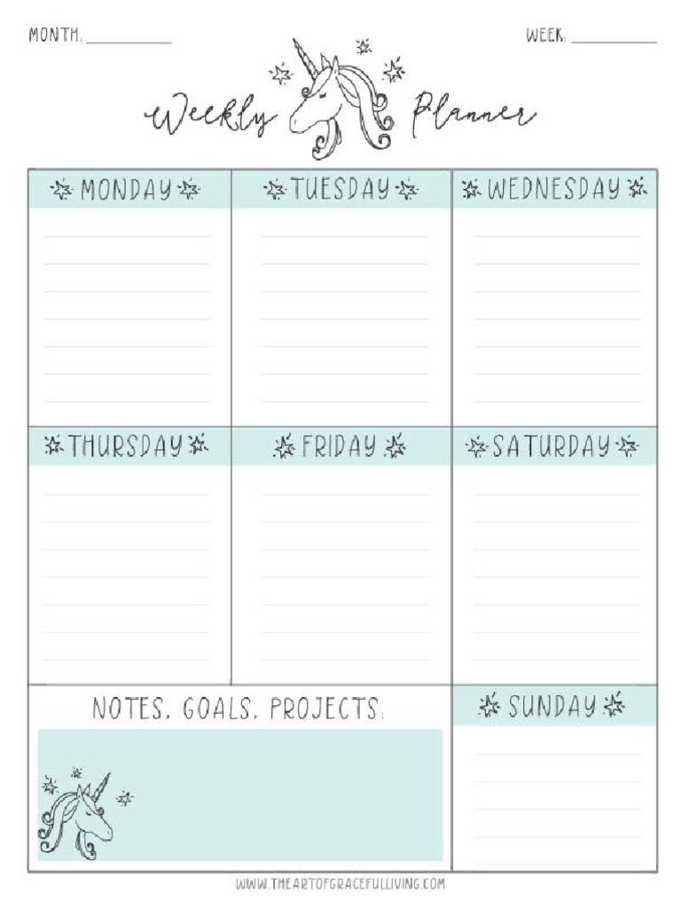 Friday Freebie_ Unicorn Printable Weekly Planner | PDF