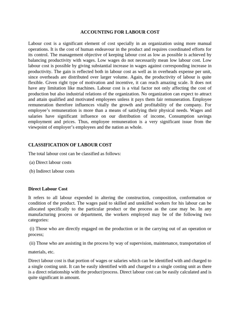 Accounting For Labour Cost | PDF | Piece Work | Labour Economics
