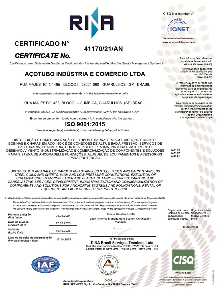 Iso 9001 Acotubo 2028 | PDF