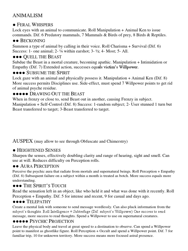 VTM Card Disciplines | PDF | Science & Mathematics