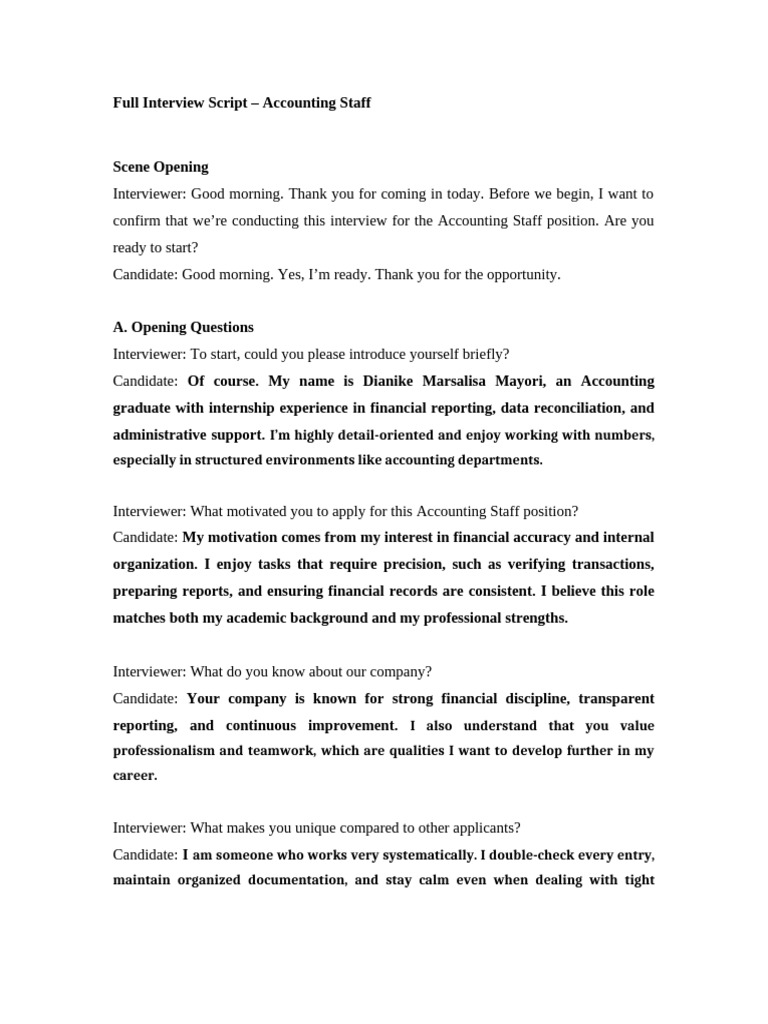 Full Interview Script Accounting Staff | PDF | Accounting | Integrity