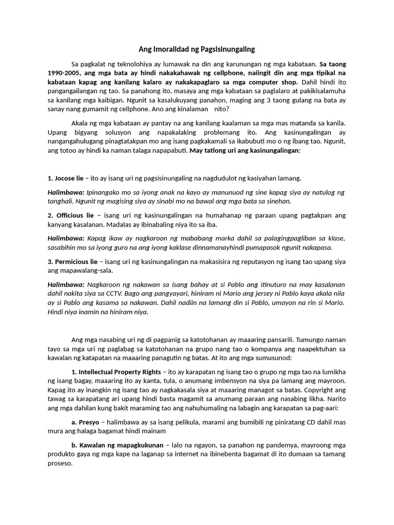Ang Imoralidad NG Pagsisinungaling | PDF