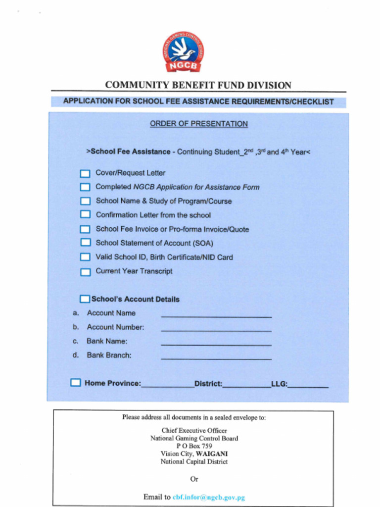 School Fee Assistance Application NGCB | PDF