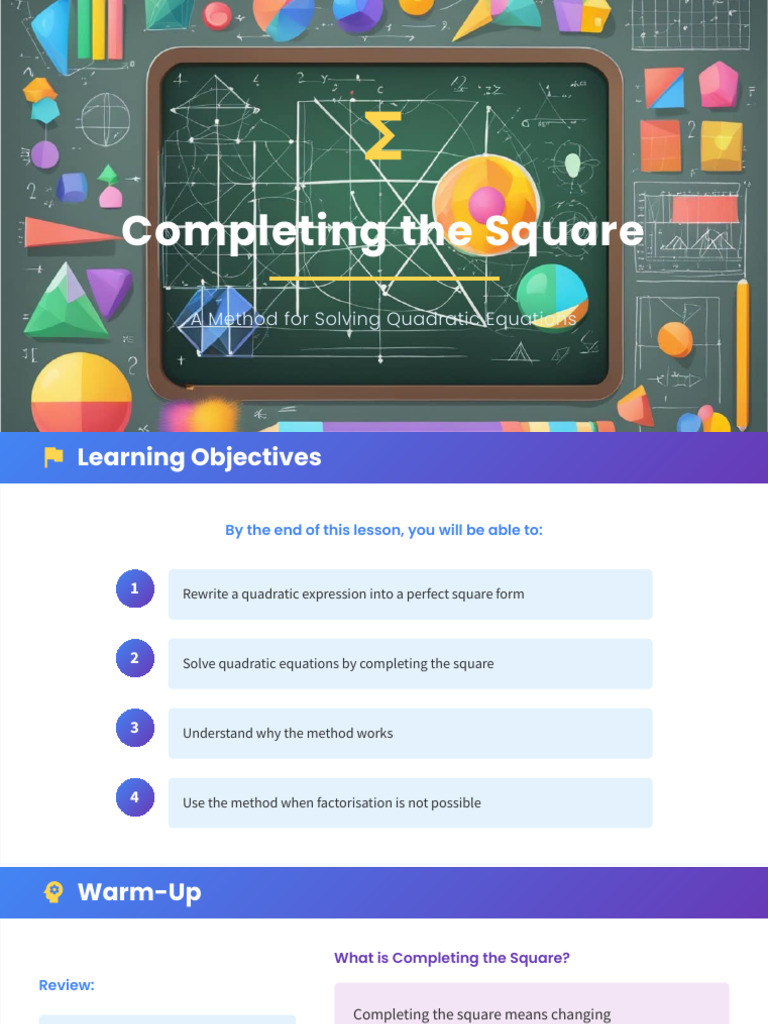 Completing The Square - Mathematics Lesson | PDF | Quadratic Equation ...
