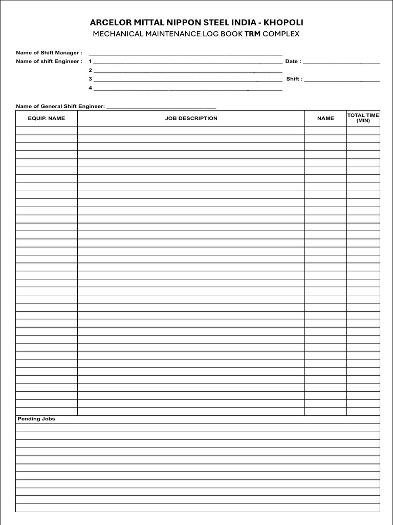 Mechanical Maintenance Log Book | PDF