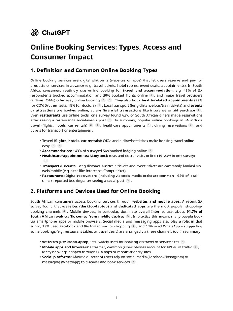 Online Booking Services - Types, Access and Consumer Impact | PDF ...