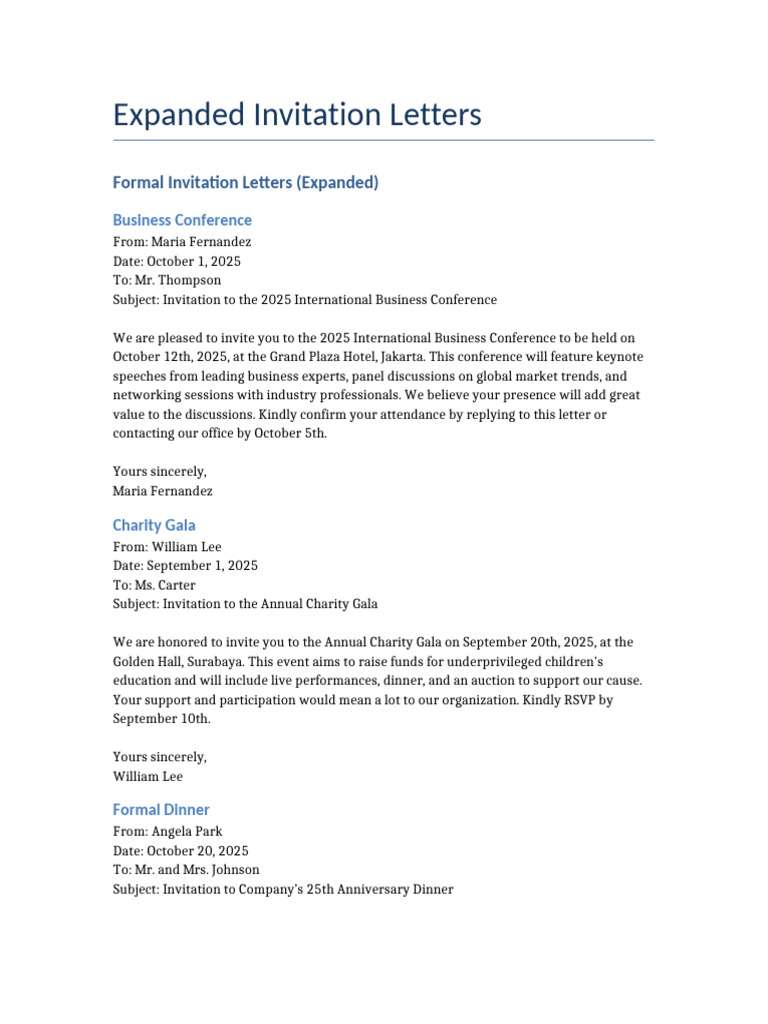 Expanded Invitation Letters Formal Informal | PDF