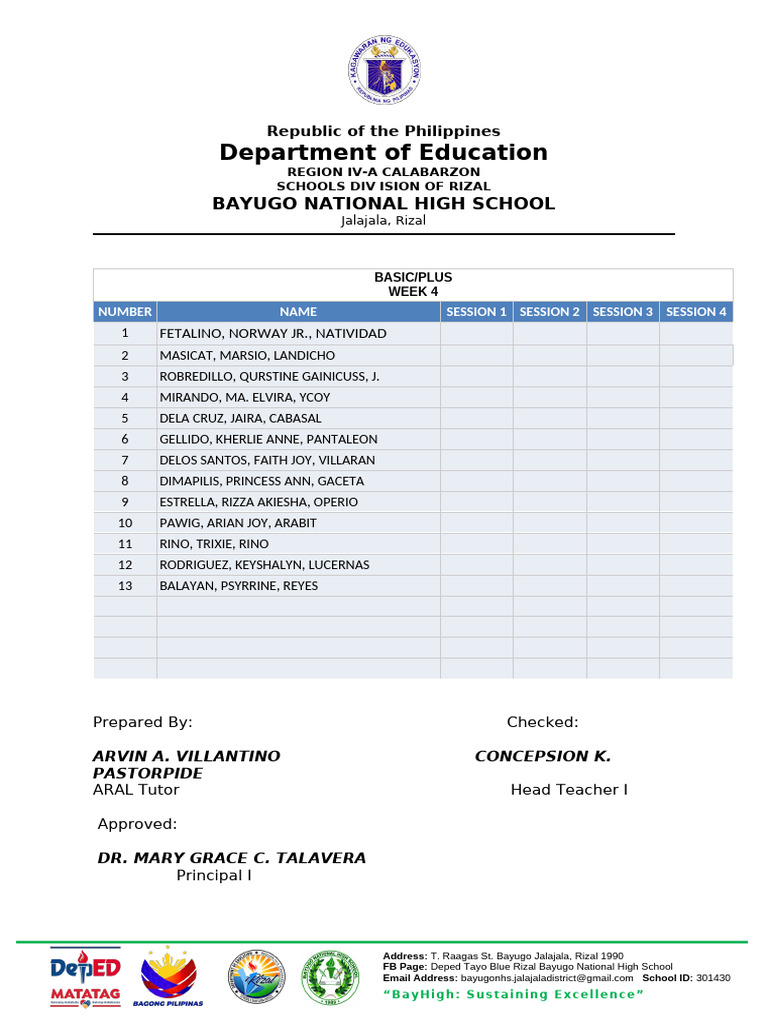 Attendance Aral Program Plus | PDF