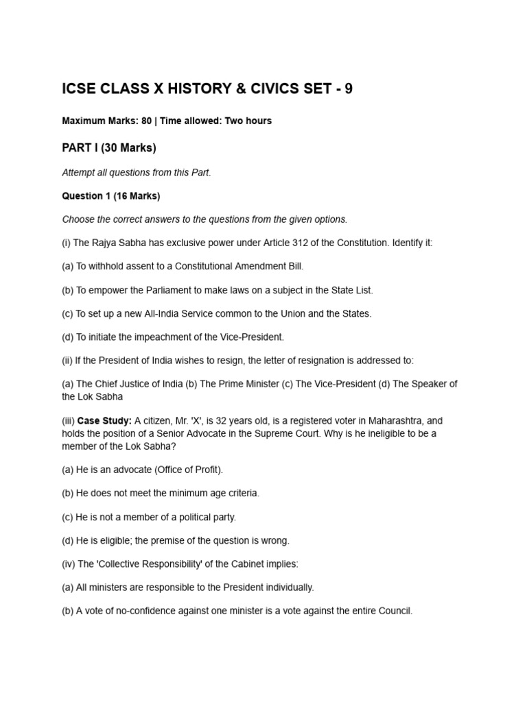 Icse Class X History & Civics Set - 9 | PDF | Government