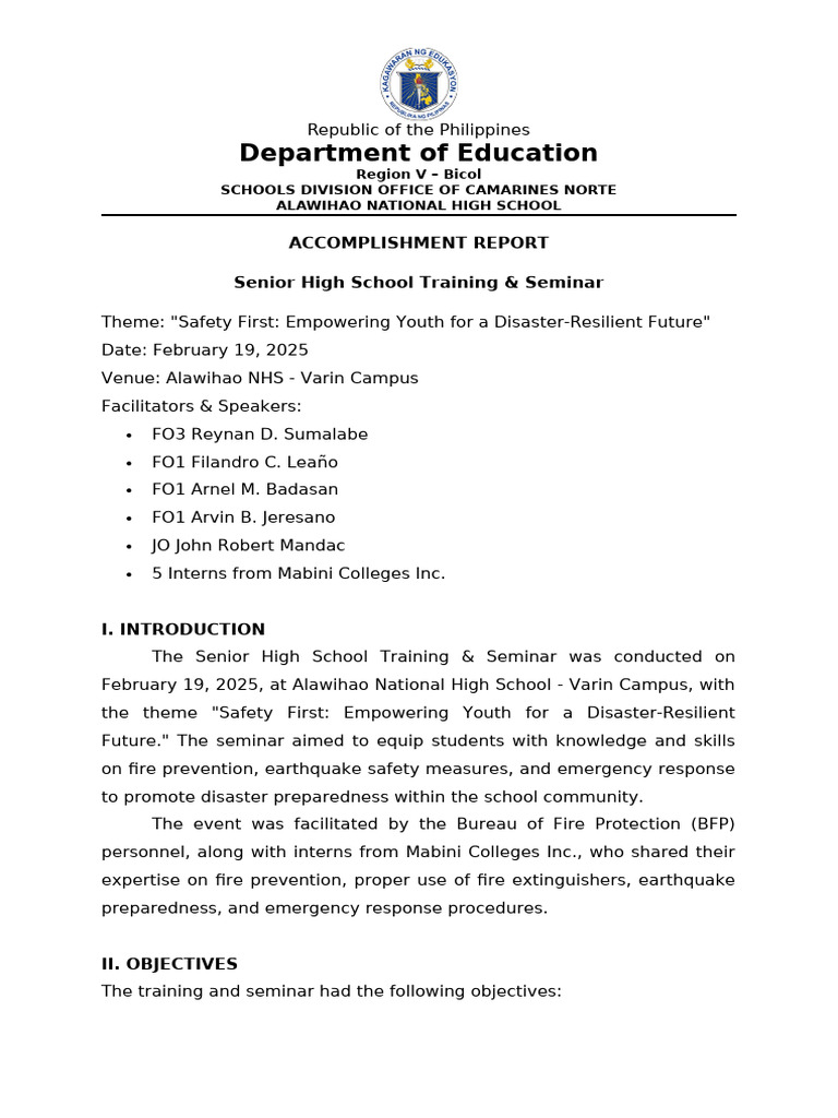 Accomplishment Reportdrr 2025 | PDF | Emergency Management | Public Safety