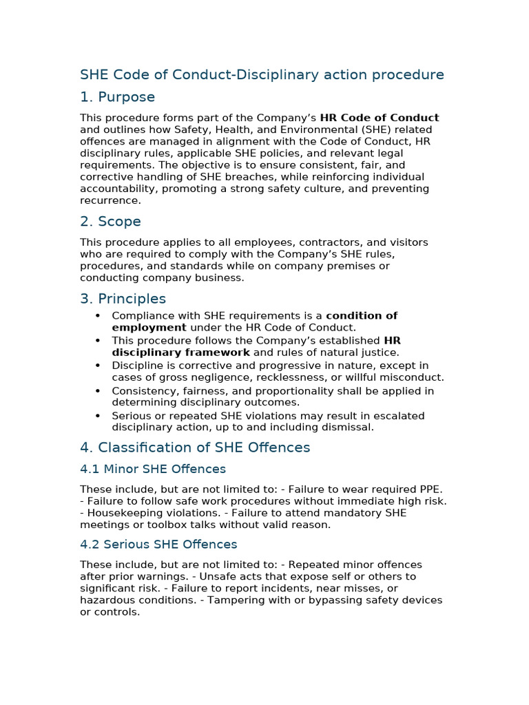 She Code of Conduct - Disciplinary Procedure | PDF | Safety ...