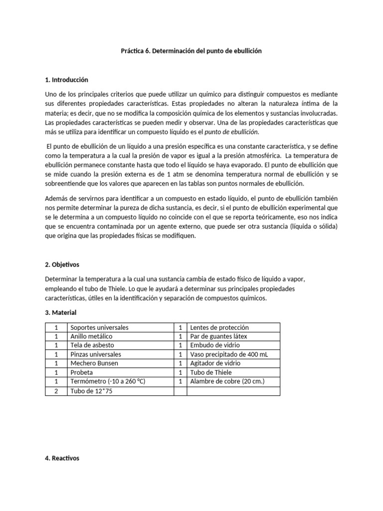 Práctica 6. Determinación Del Punto de Ebullición | PDF | Líquidos ...
