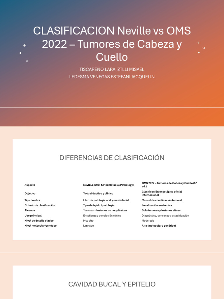 CLASIFICACION Neville vs OMS 2022 – Tumores de | PDF | Neoplasias | Sarcoma