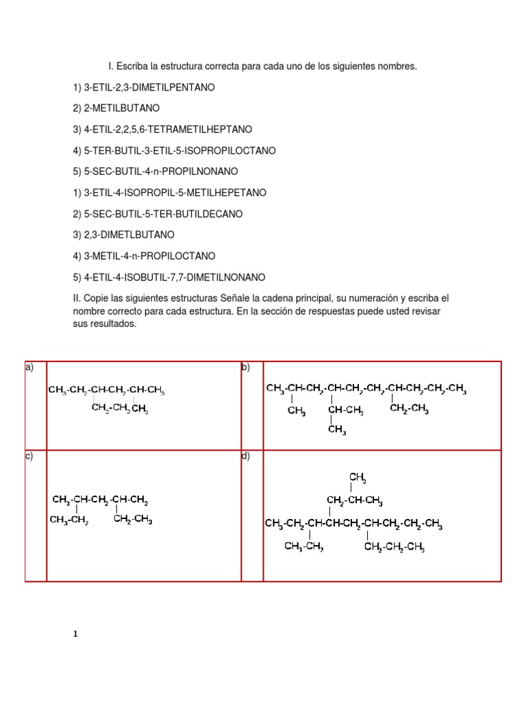 Ejercicios de Alcanos Alquenos y Alquinos