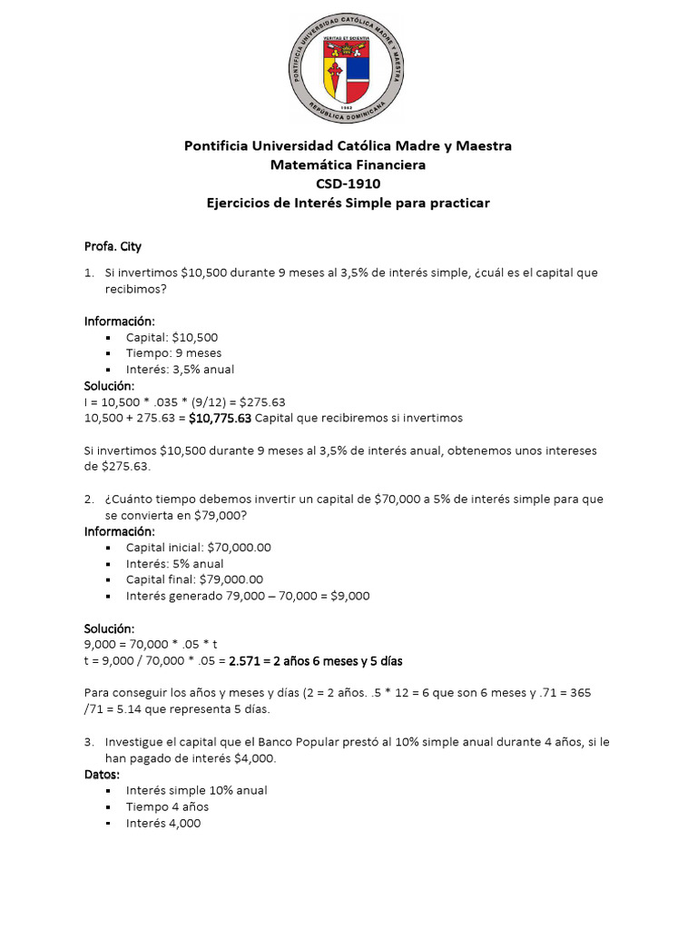 Repaso Interes Simple 2026 PUCMM | PDF | Interés | Economía política