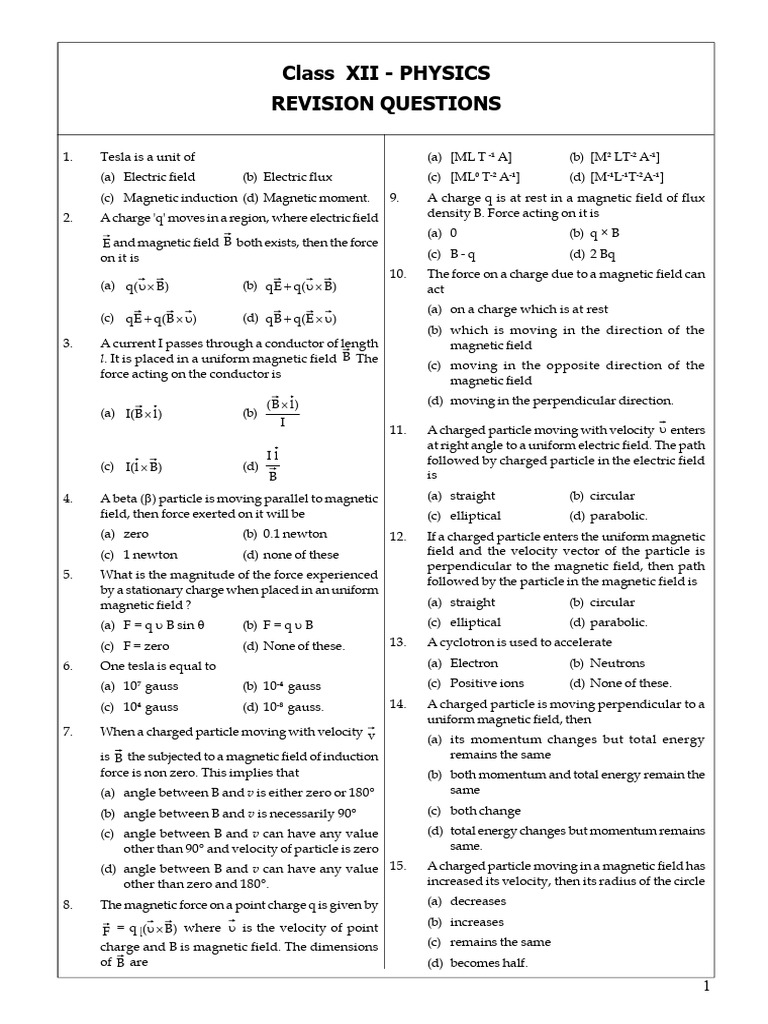 XII - Physics Revision Questions | PDF | Magnetic Field | Physics