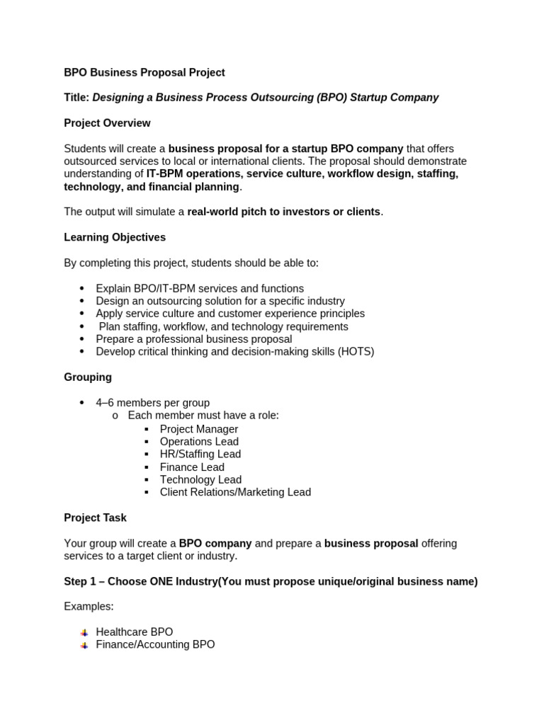 2026 BPO Business Proposal Project | PDF | Outsourcing | Startup Company
