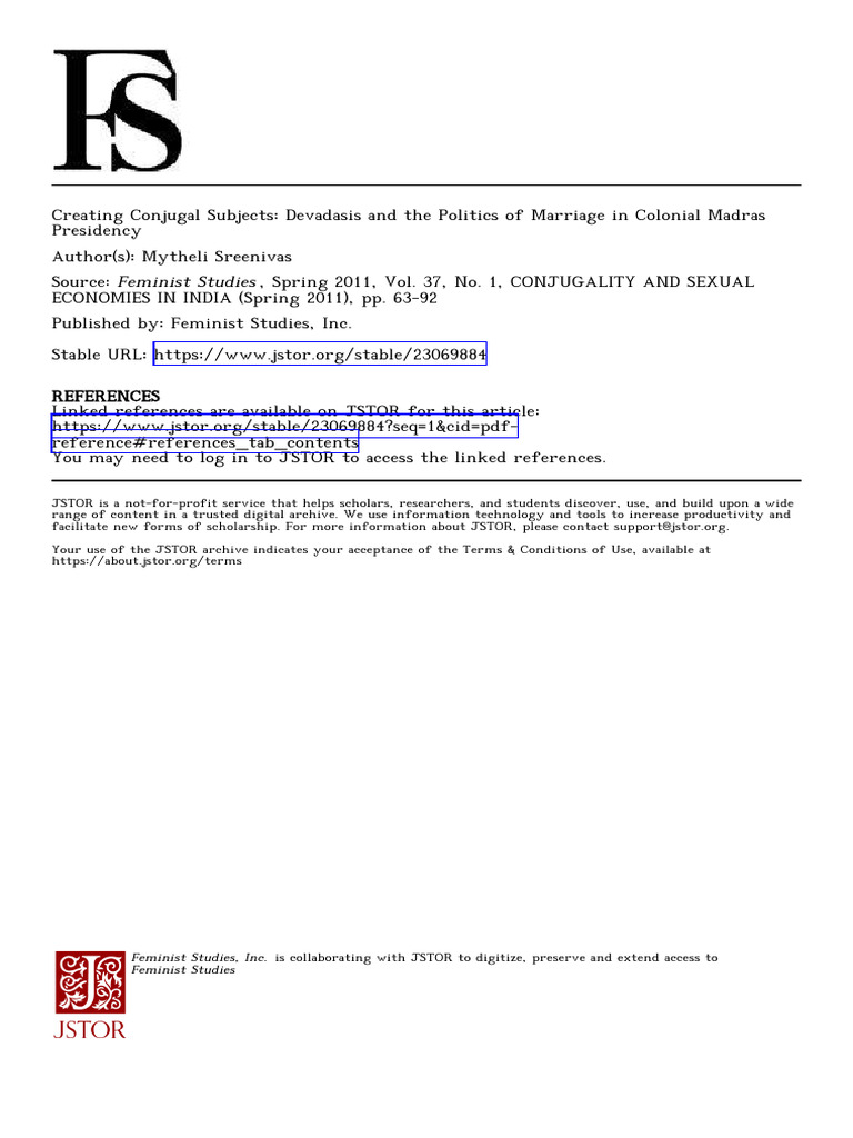 Creating Conjugal Subjects and Devadasis | PDF | Marriage | Nationalism