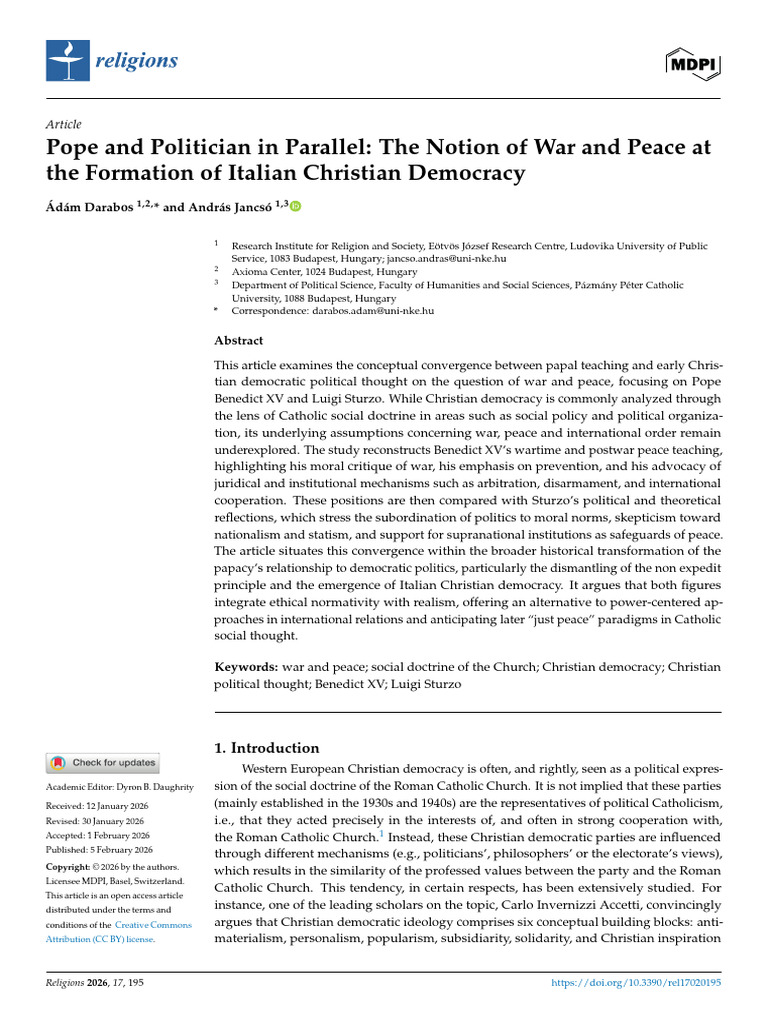 Pope and Politician in Parallel: The Notion of War and Peace at the ...