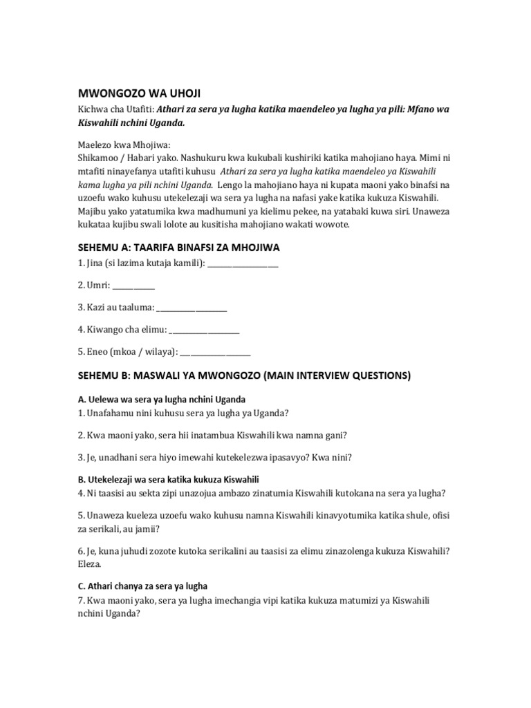 Final - Mwongozo Wa Uhoji | PDF