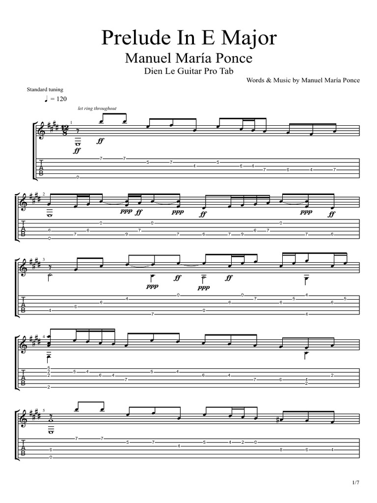 Mauel Ponce Prelude In E Major For Guitar Tutorial With Tabs Pdf 8794