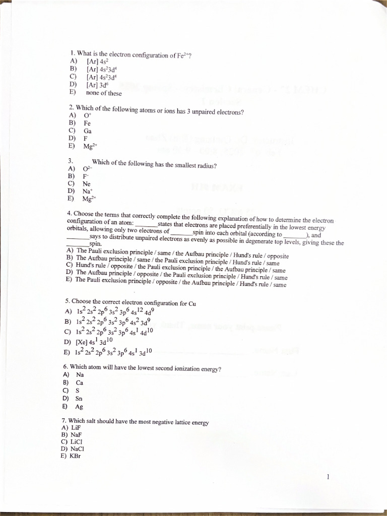 Chem 27 Practice Test 1 | PDF