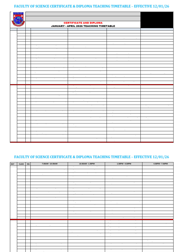 Fos Draft Certicate & Diploma Teaching Timetable - Jan - April 2026 #1 ...